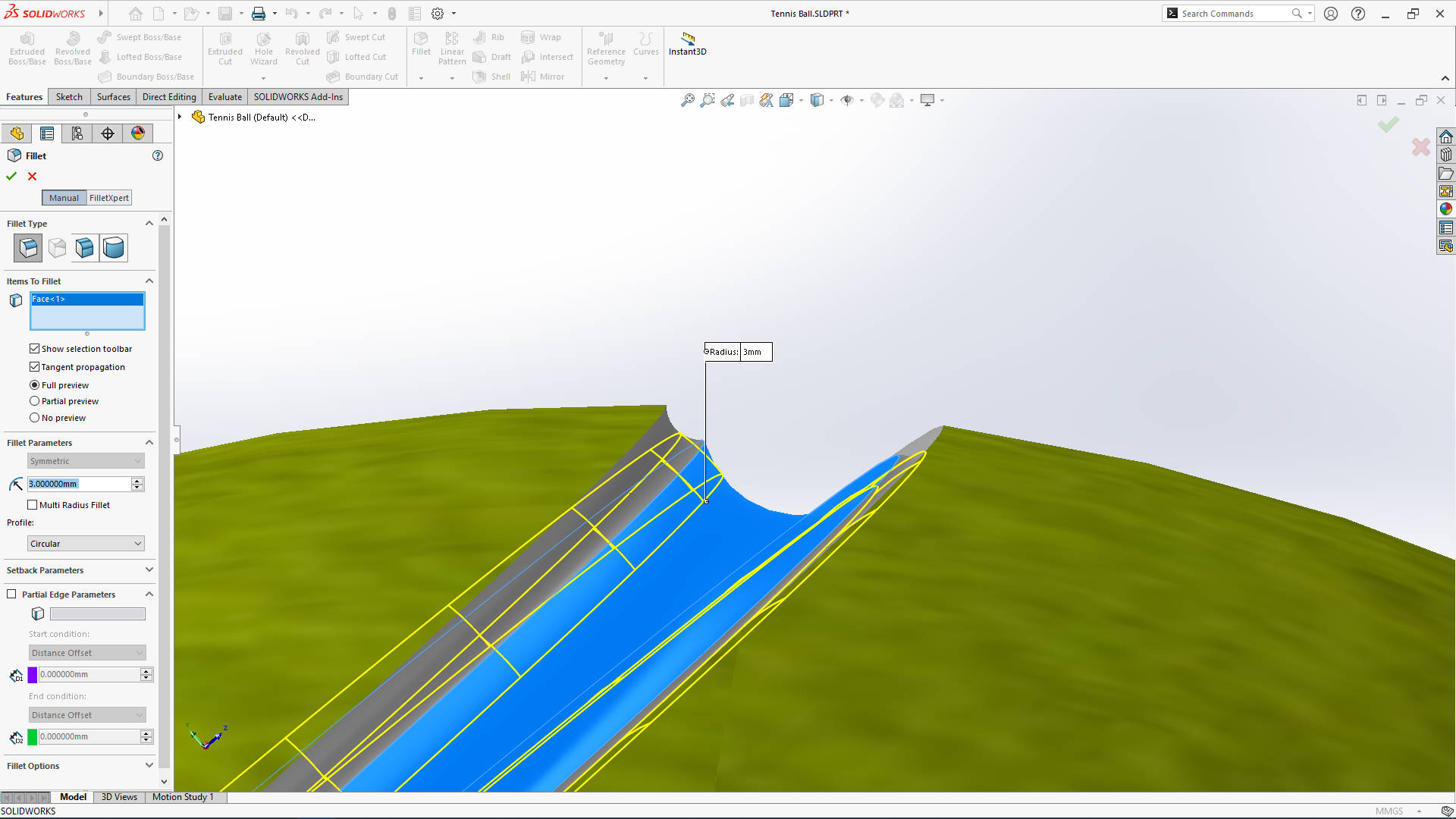 Advanced SOLIDWORKS Tutorial: How to Make a Tennis Ball in SOLIDWORKS