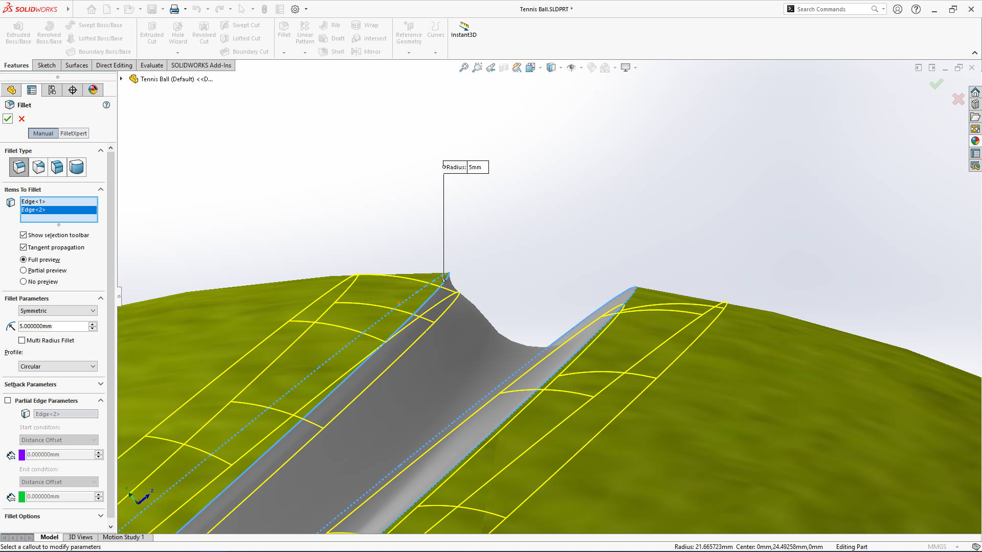 Advanced SOLIDWORKS Tutorial: How to Make a Tennis Ball in SOLIDWORKS
