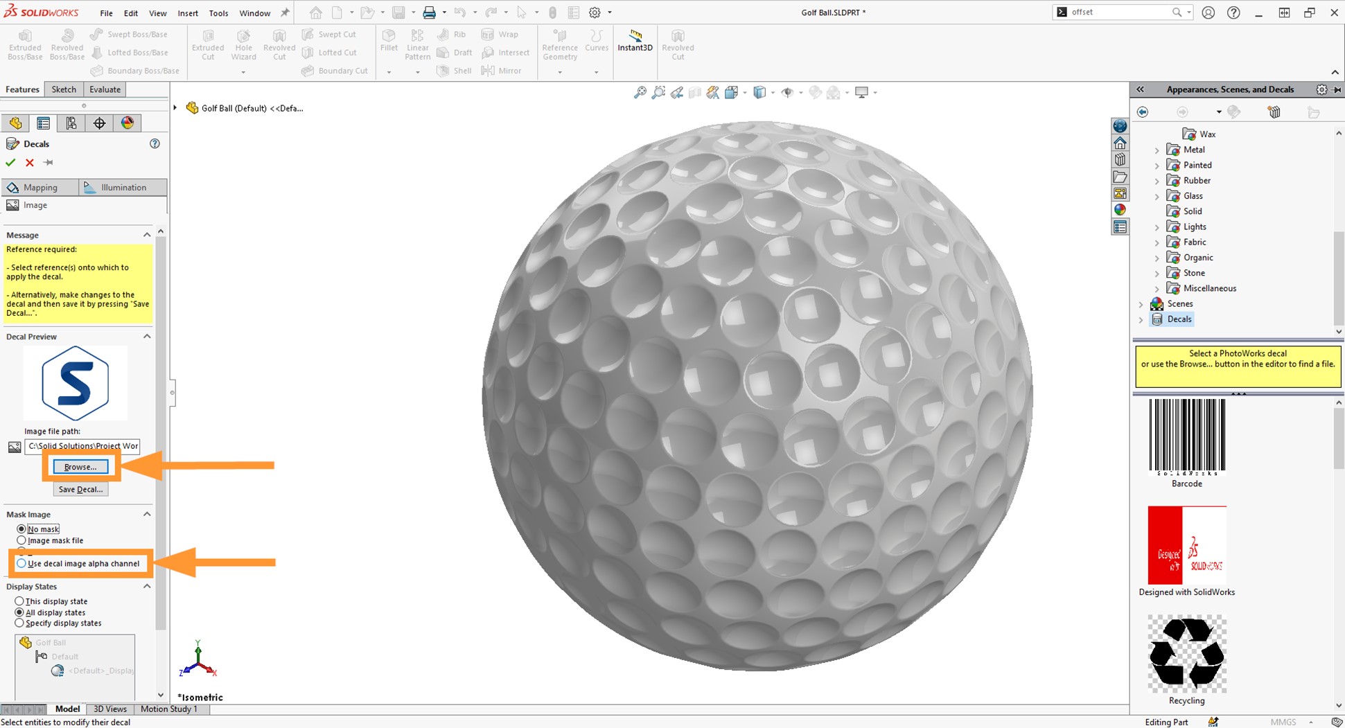 How to Add Decals to Spheres in SOLIDWORKS